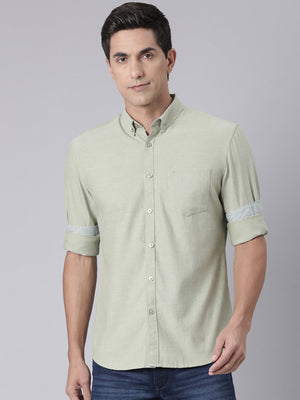 Classic Polo Men's Full Sleeve Green Polo Neck Slim Fit Solid Cotton C
