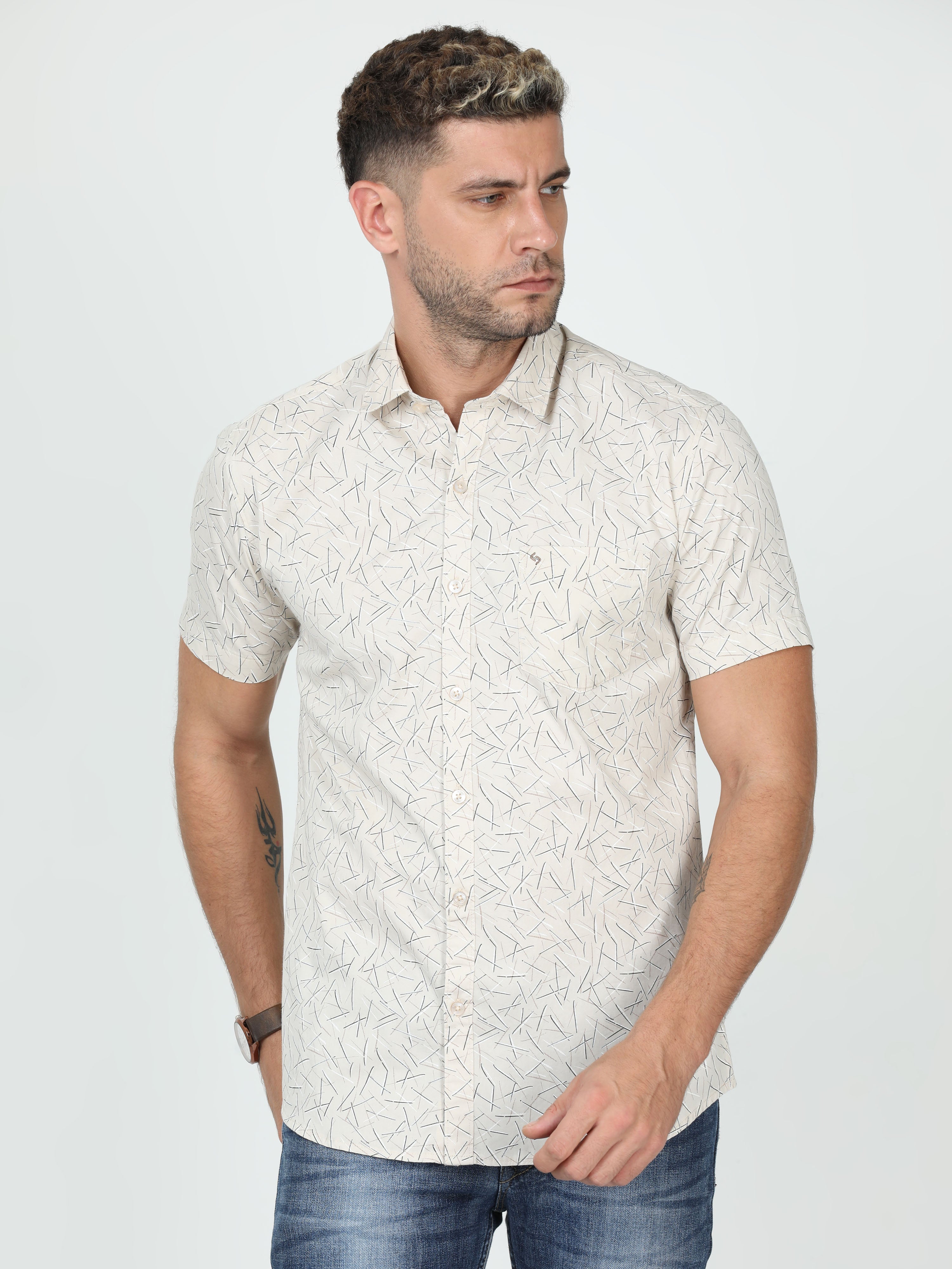 Classic Polo Mens Cotton Half Sleeve Slim Fit Polo Neck Cream Color Wo