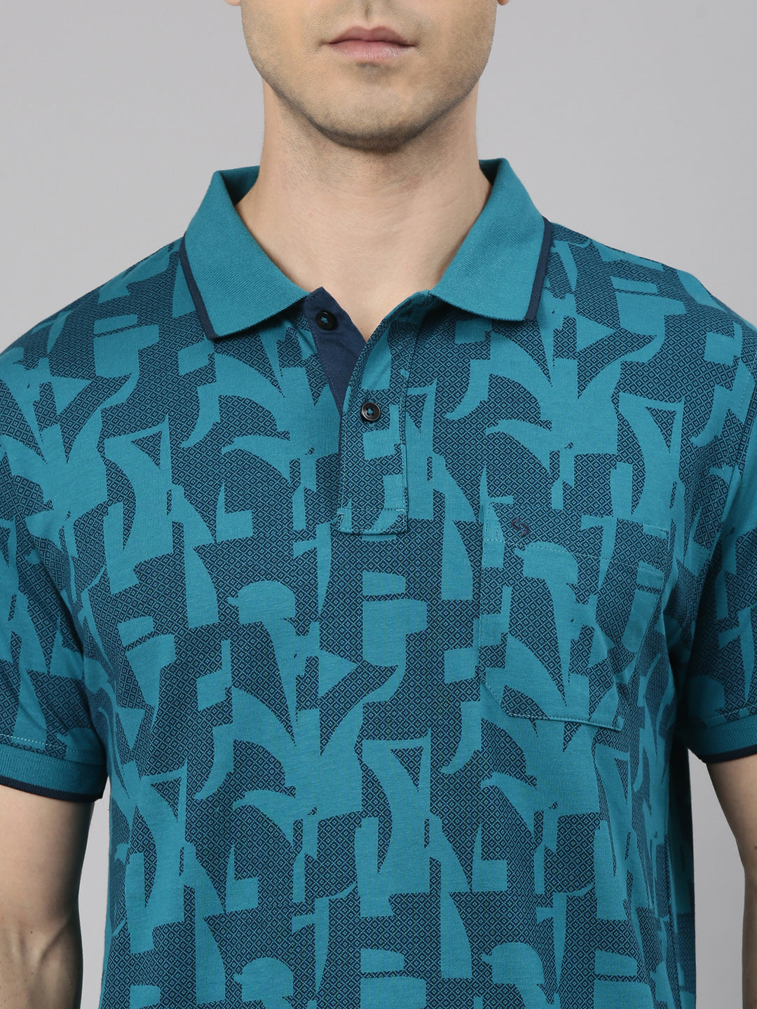 Classic Polo Men's Half Sleeve Teal Blue Polo Neck Slim Fit All-Over P