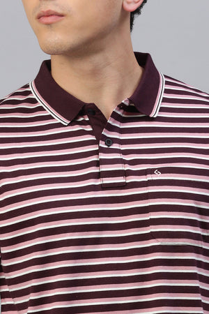 Classic Polo Men's Half Sleeve Burgundy/White Polo Neck Authentic Fit