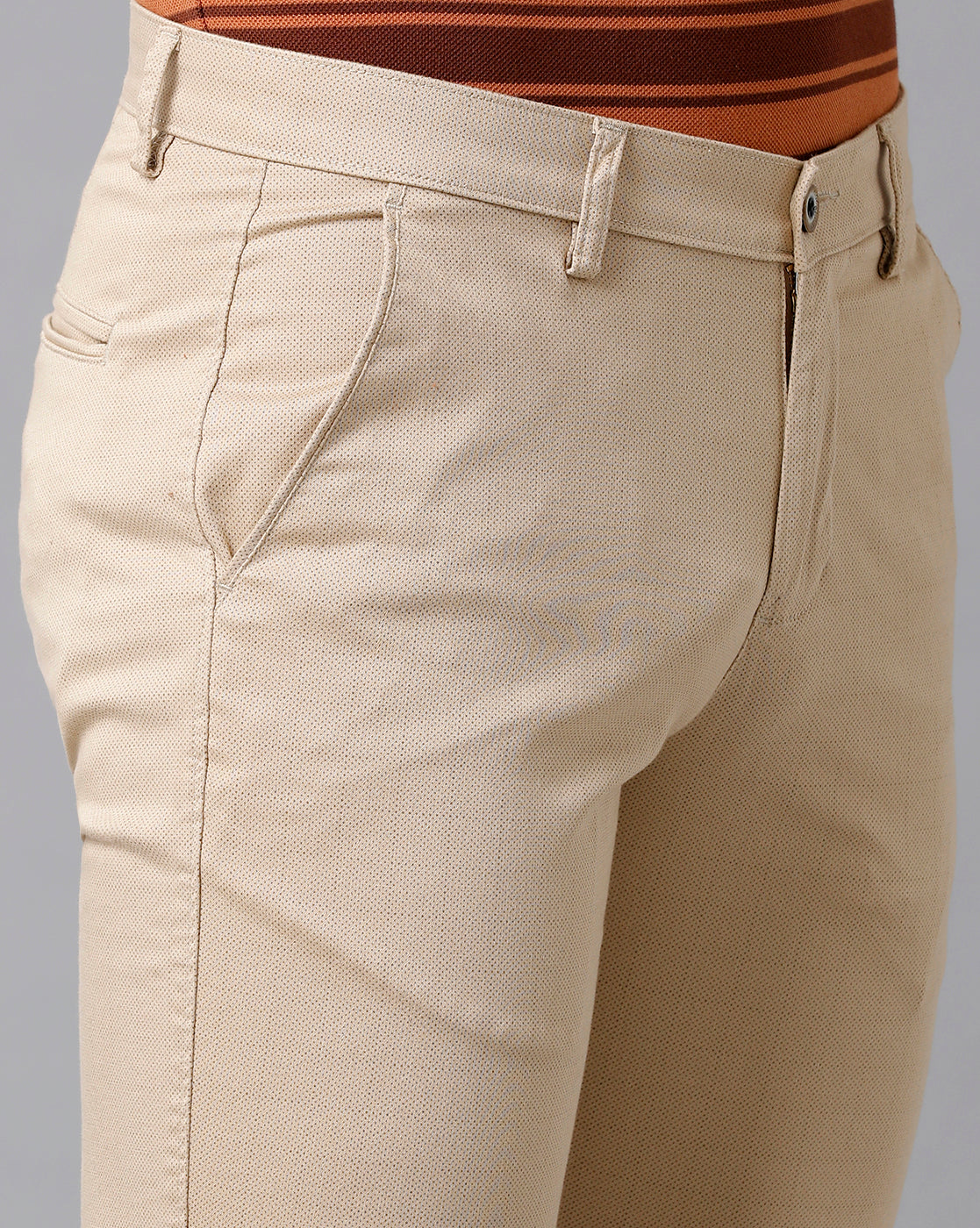 CP BRO Men's Cotton Solid Slim Fit Cream Color Trousers | Tbn2-20 A