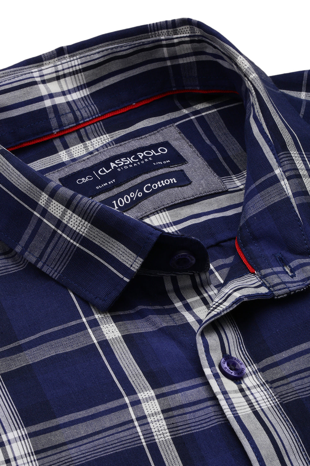 Classic Polo Men's Cotton Full Sleeve Checked Slim Fit Polo Neck Navy